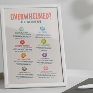 Overwhelmed Tips, Printable Poster, Therapy Office Decor, Counseling ...