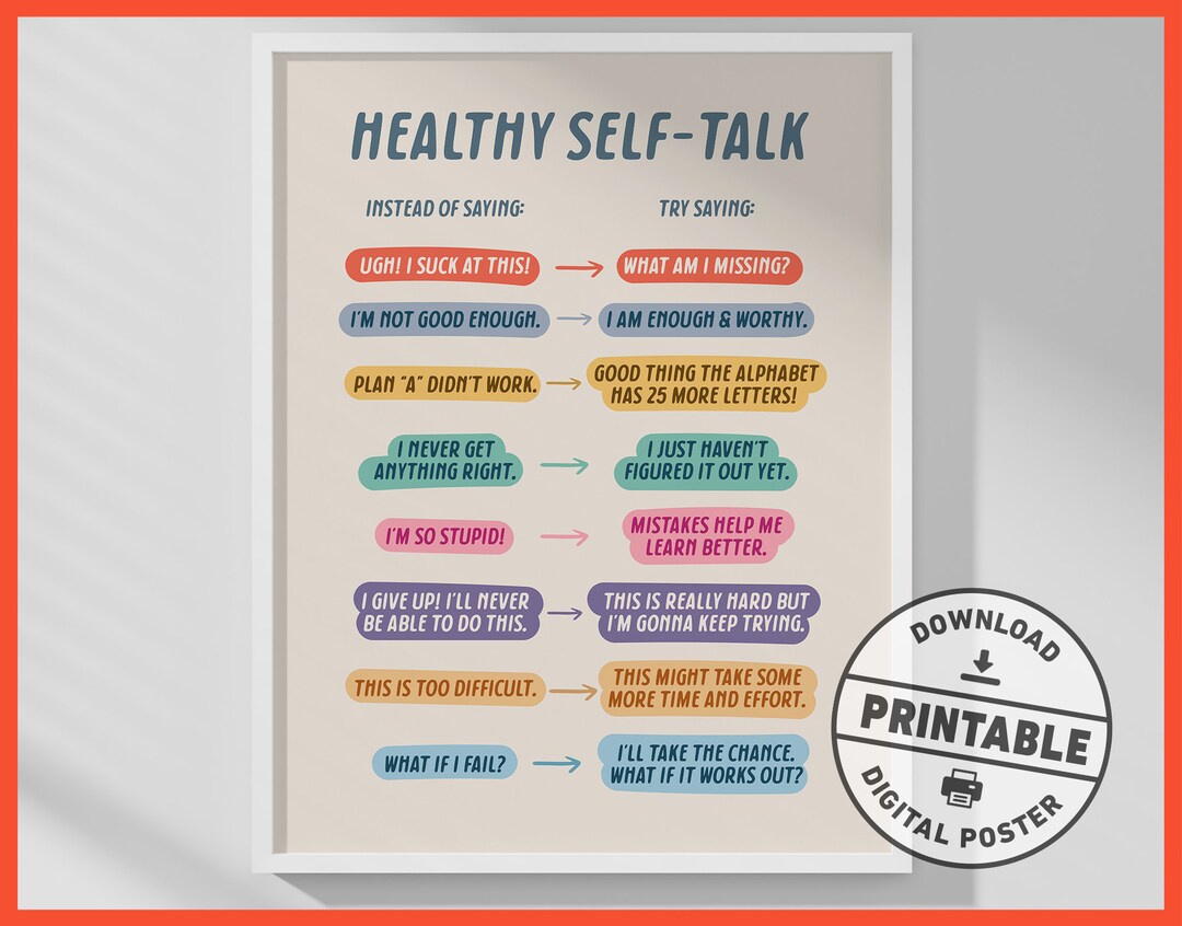 Healthy Self-talk, Printable Digital Poster, Mental Health Print ...