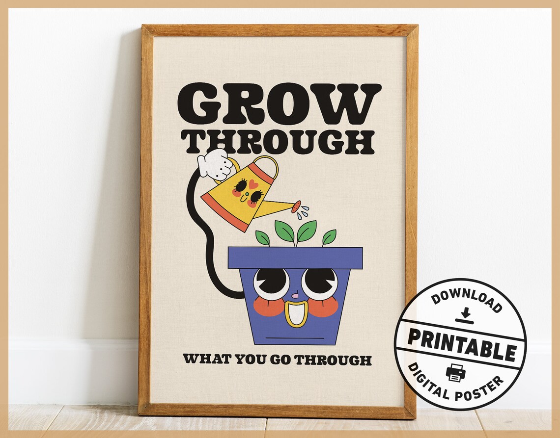 Mental Health Retro Poster Grow Through What You Go Through - Etsy