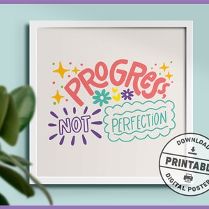 Progress Not Perfection, Digital Print, Mental Health Art, Therapy ...