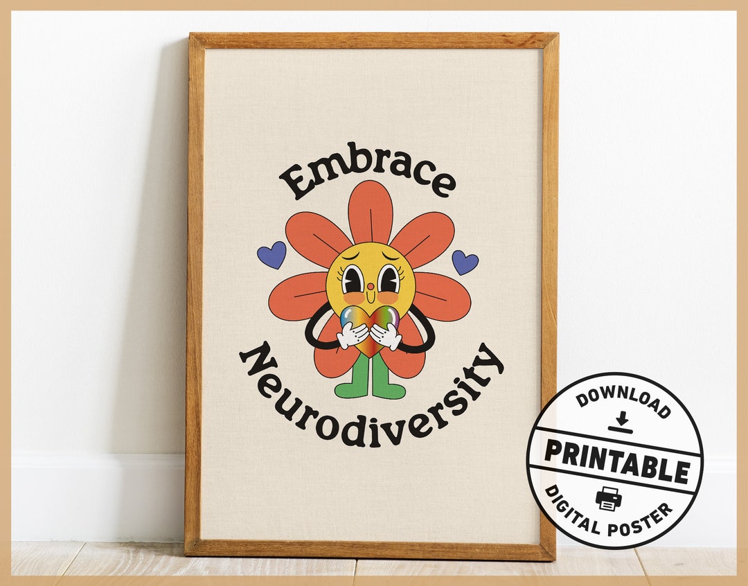 Embrace Neurodiversity, Retro Wall Art, ADHD Poster, Mental Health ...
