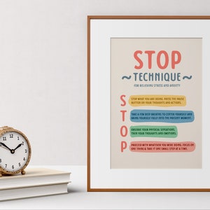 Therapy Office Decor, STOP Technique, Printable Poster, Stress and ...