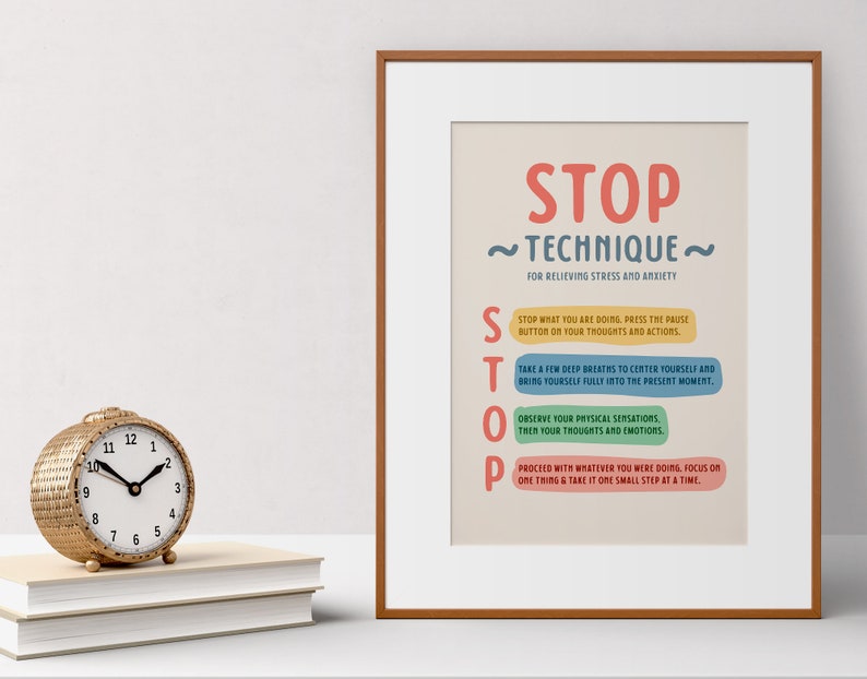 Therapy Office Decor STOP Technique Printable Poster Stress - Etsy