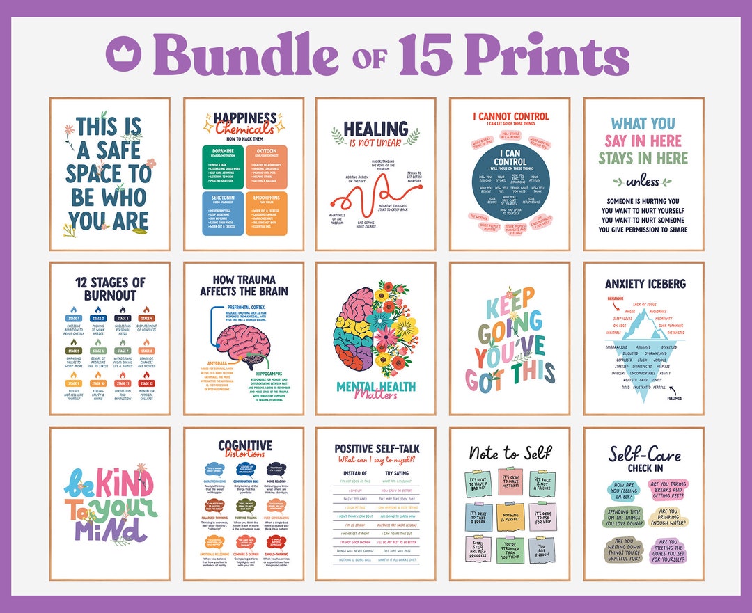 Therapy Office Decor, Set of 15 Prints, Mental Health Printable Posters ...