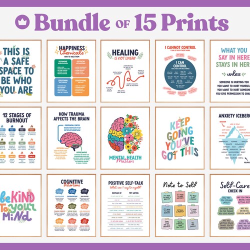 Set of 12 Prints for Therapy Office Mental Health Posters - Etsy