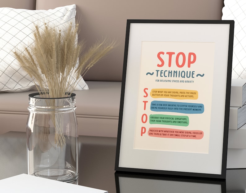 Therapy Office Decor STOP Technique Printable Poster Stress - Etsy