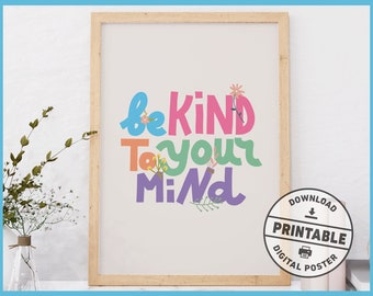 Be Kind to Your Mind - Mental Health Wall Art - Etsy