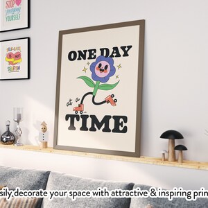 Mental Health Retro Wall Art, One Day at A Time, Motivational ...