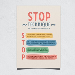 Therapy Office Decor, STOP Technique, Printable Poster, Stress and ...