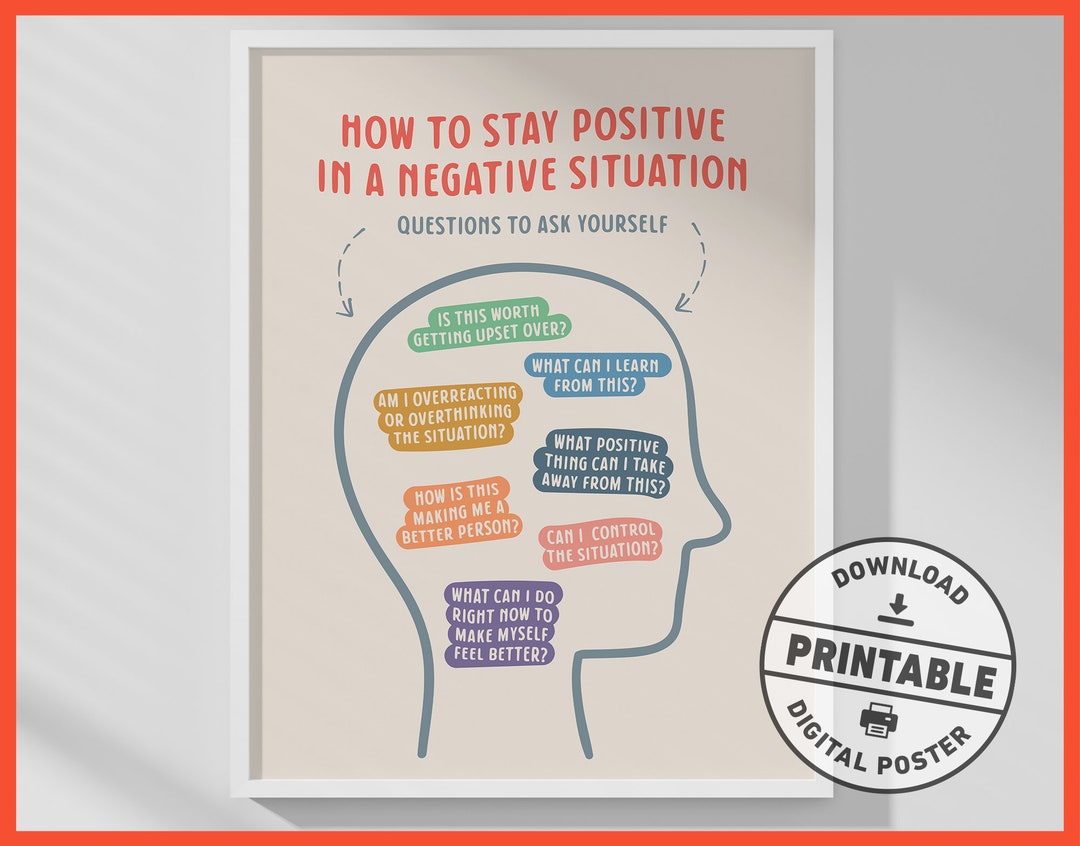 How to Stay Positive Printable Wall Art, Mental Health Poster, Therapy ...