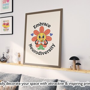 Embrace Neurodiversity, Retro Wall Art, ADHD Poster, Mental Health ...