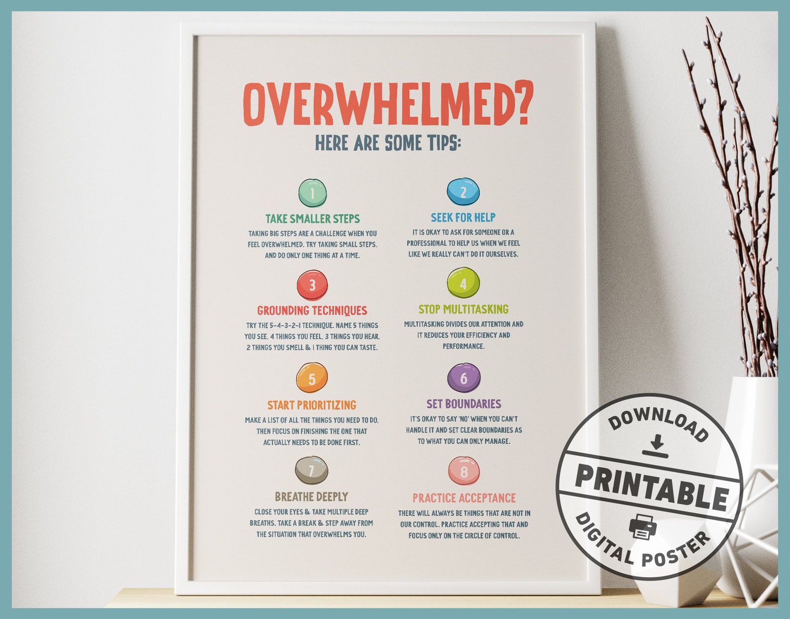 Overwhelmed Tips Printable Poster Therapy Office Decor | Etsy
