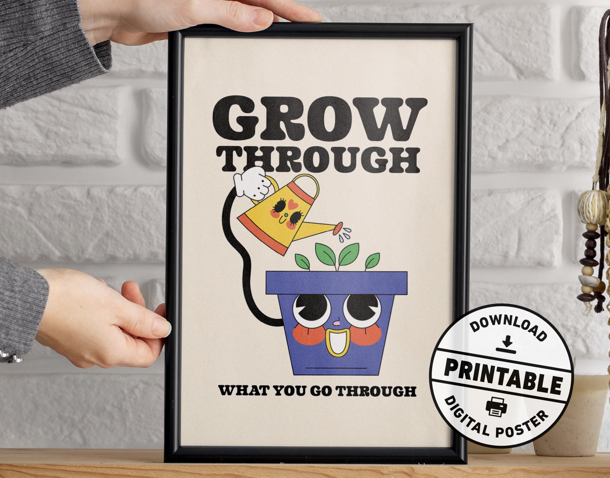 Mental Health Retro Poster Grow Through What You Go Through - Etsy
