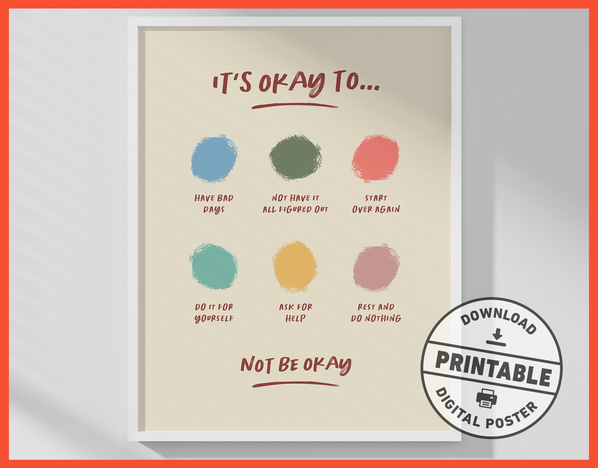Its Okay to Not Be Okay Printable Poster Mental Health | Etsy