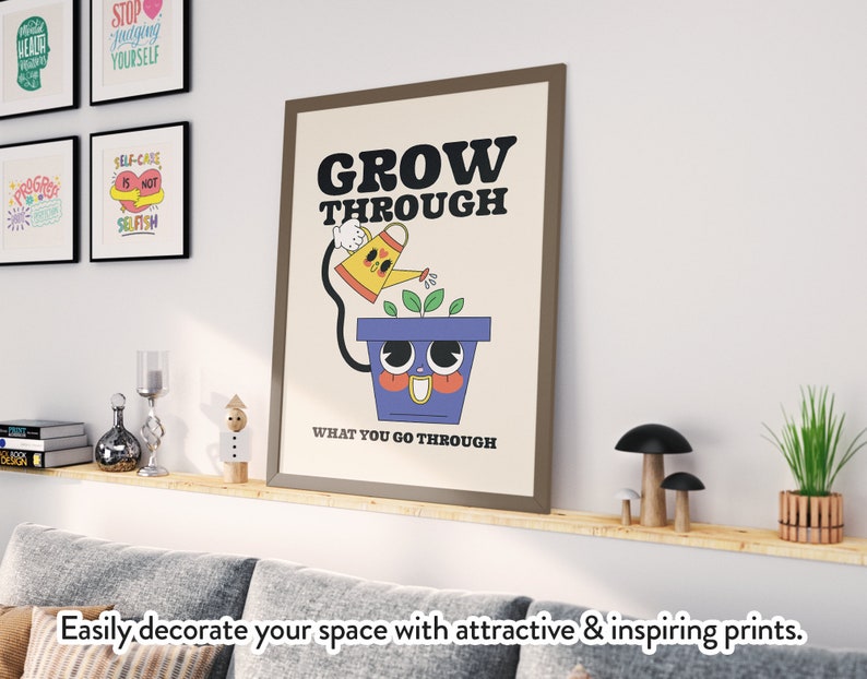 Mental Health Retro Poster Grow Through What You Go Through - Etsy