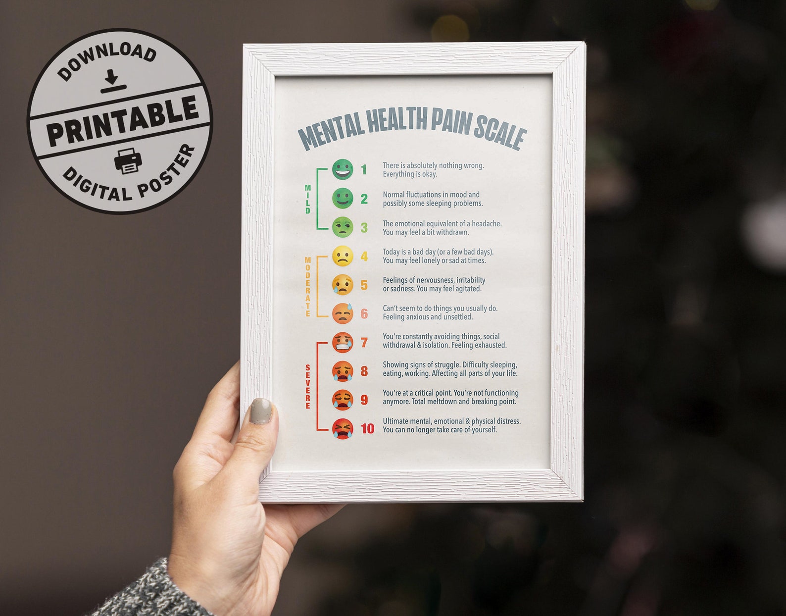 Mental Health Pain Scale Digital Print Mental Health Poster - Etsy