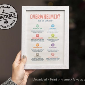 Overwhelmed Tips, Printable Poster, Therapy Office Decor, Counseling ...