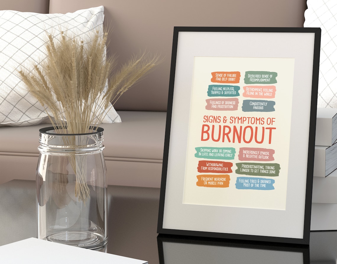 Signs & Symptoms of Burnout, Counseling Office Decor, Mental Health ...