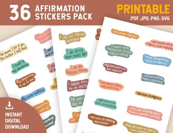 Positive Affirmations Printable Sticker Pack Self-love | Etsy