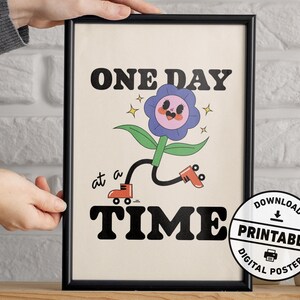 Mental Health Retro Wall Art, One Day at A Time, Motivational ...