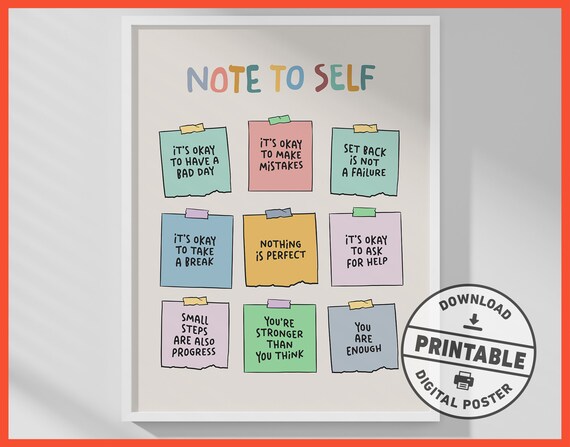 Note to Self Printable Wall Art Mental Health Poster Self - Etsy