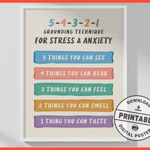 Grounding Technique, Printable Wall Art, Anxiety Helper, Breathing ...