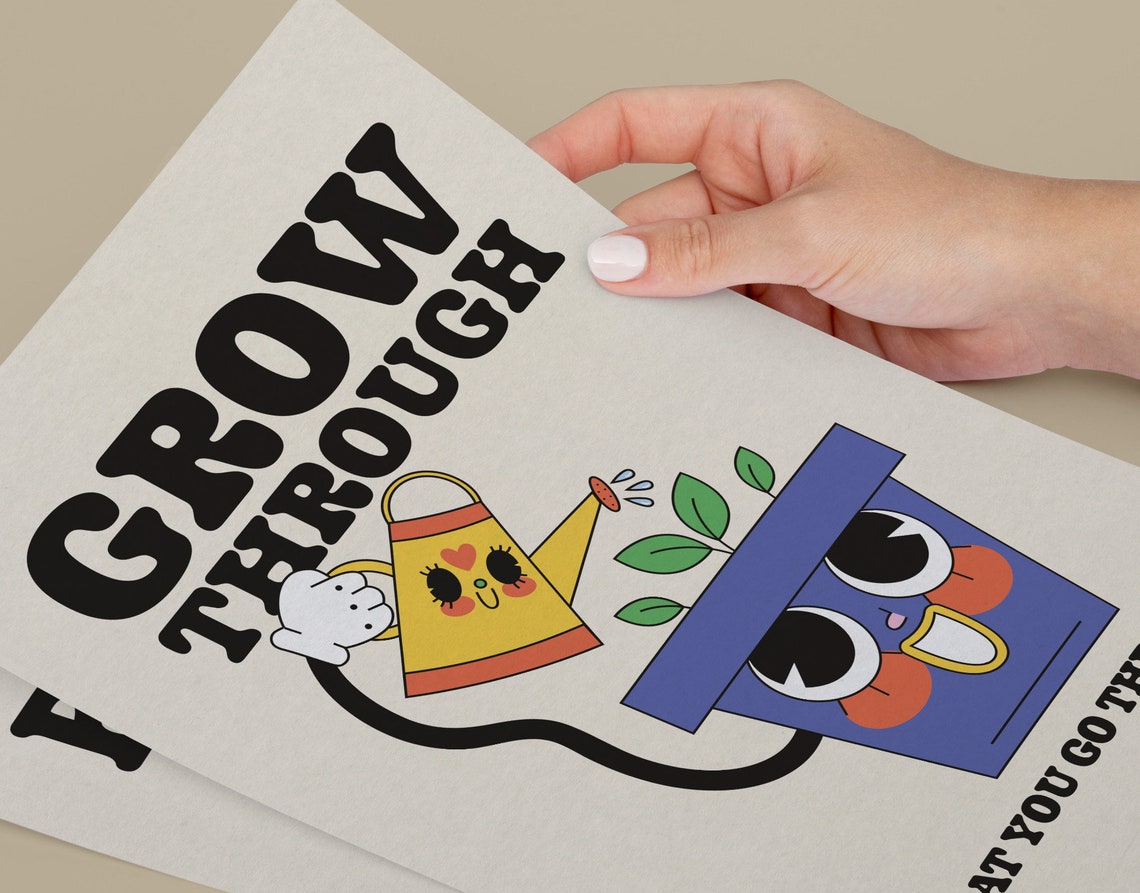 Mental Health Retro Poster Grow Through What You Go Through - Etsy