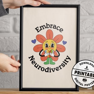 Embrace Neurodiversity, Retro Wall Art, ADHD Poster, Mental Health ...
