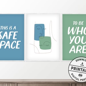 Counseling Office Decor, Printable Wall Art, Safe Space, Set of 3 ...