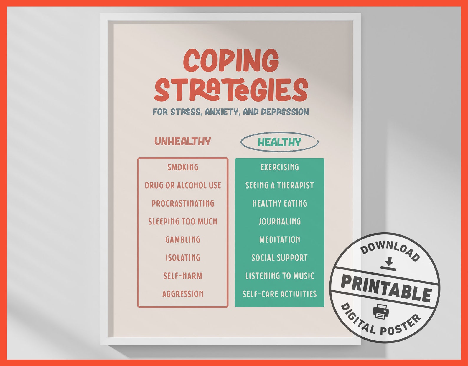 Healthy Vs Unhealthy Coping Strategies Therapy Office Decor | Etsy