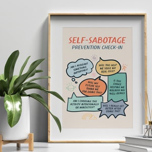 Self-sabotage Prevention Check-in, Printable Digital Poster, Mental ...