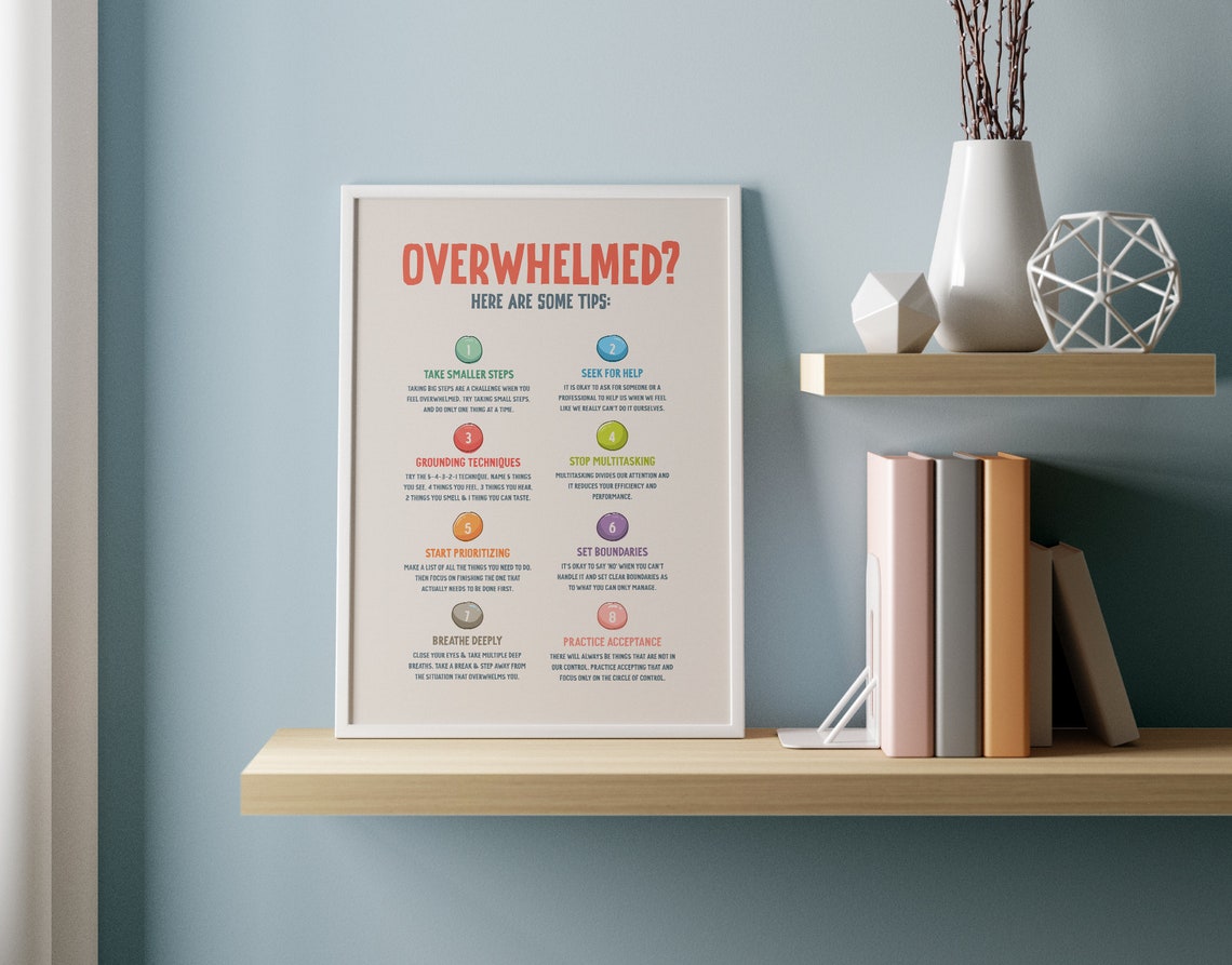 Overwhelmed Tips Printable Poster Therapy Office Decor | Etsy