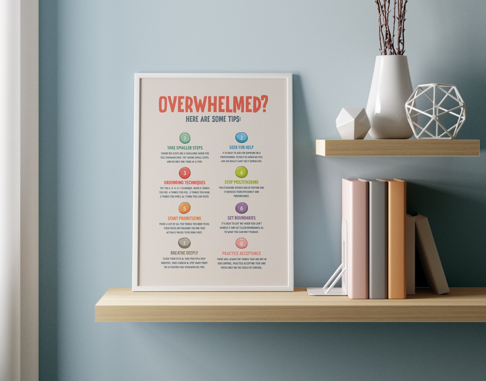 Overwhelmed Tips Printable Poster Therapy Office Decor | Etsy
