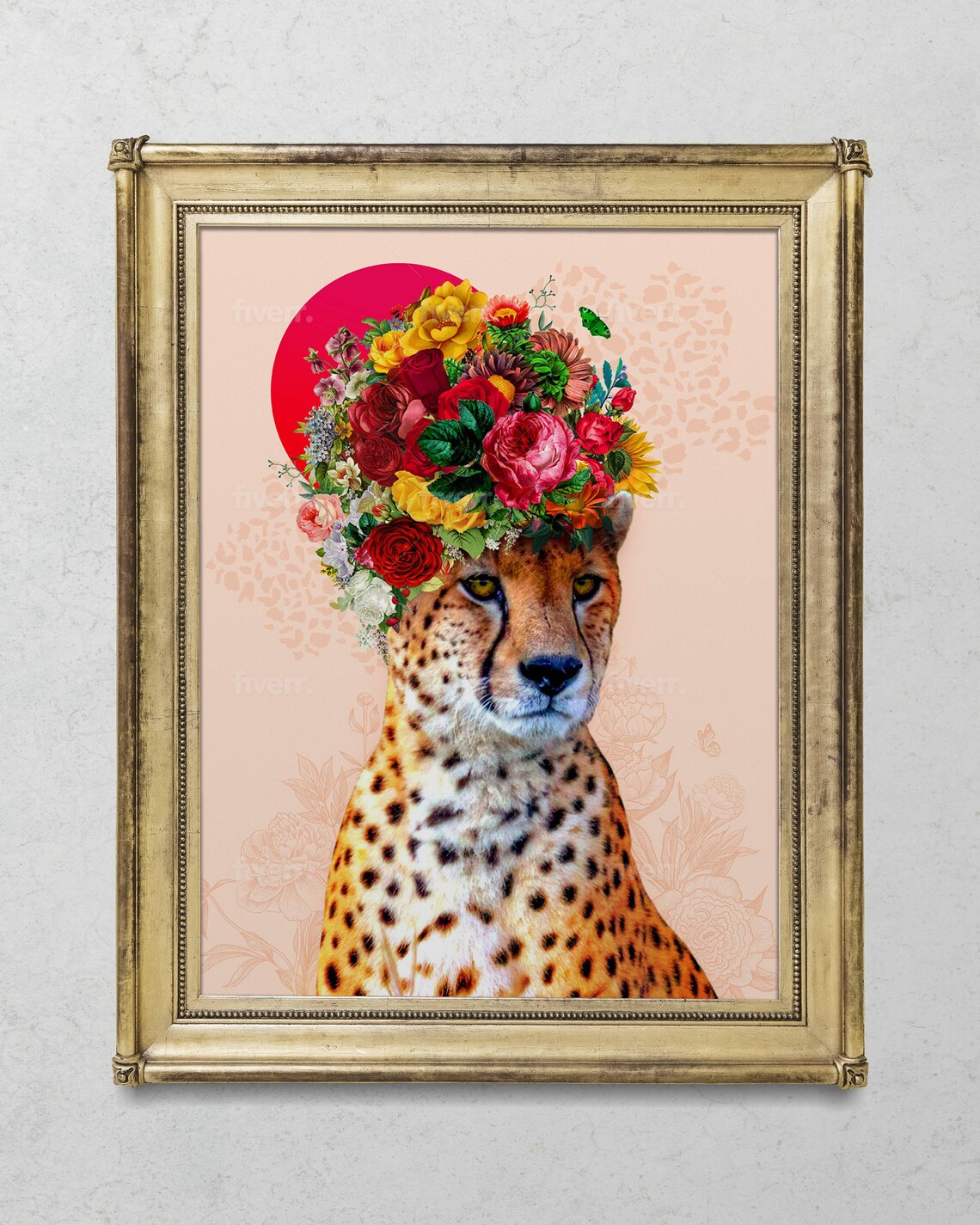 Queen Cheetah Floral Art Print, Eclectic Home Decor, Digital Download ...