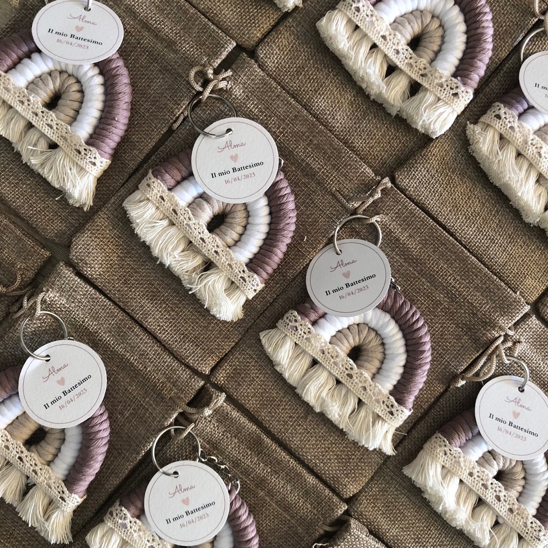 Rainbow Favors Key Ring Placeholder Macramé Boho Baptism - Etsy