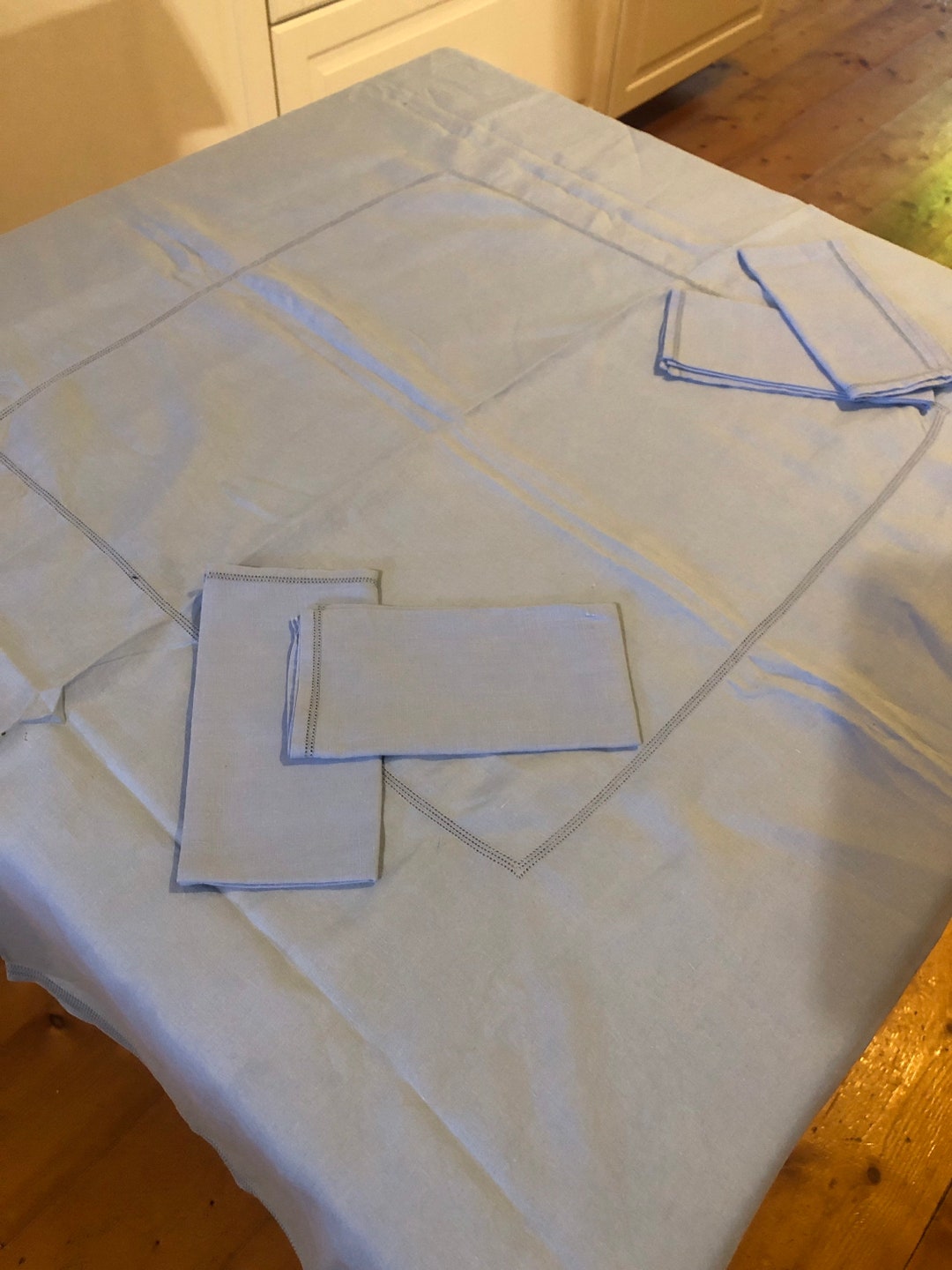 Vintage Linen Blue Tablecloth Bridge Table Card Table - Etsy