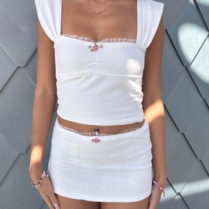 Handmade Set - Pointelle Knit Matching Set / Y2k Matching Set / White ...