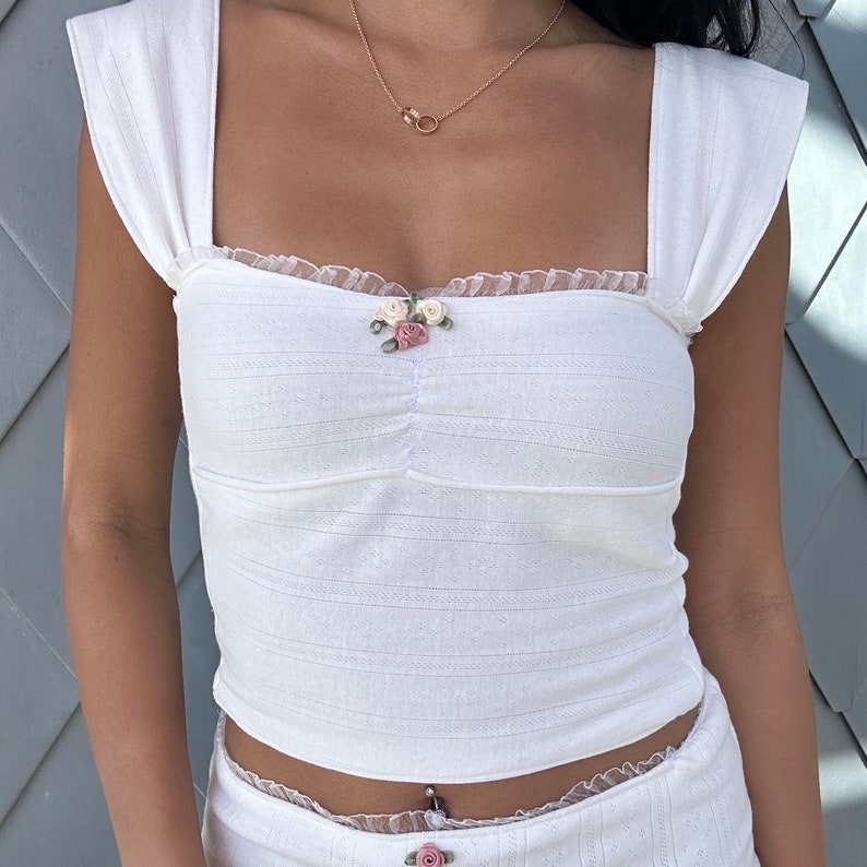 Handmade Top Women's Crop Top / White Pointelle Top / White Knit Top ...