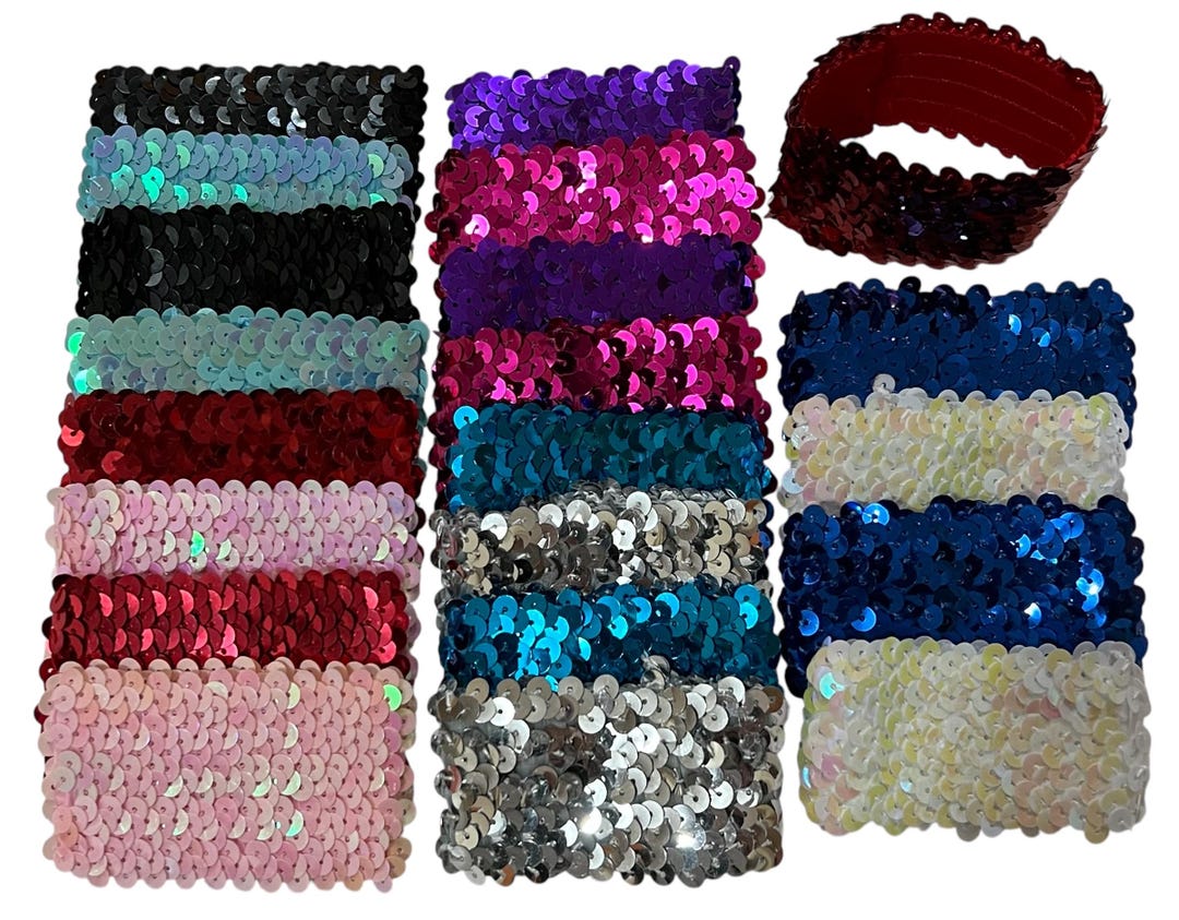 Sequin Wrist Cuffs: Shiny Elastic Wristbands, Belly Dance Costume (pair ...