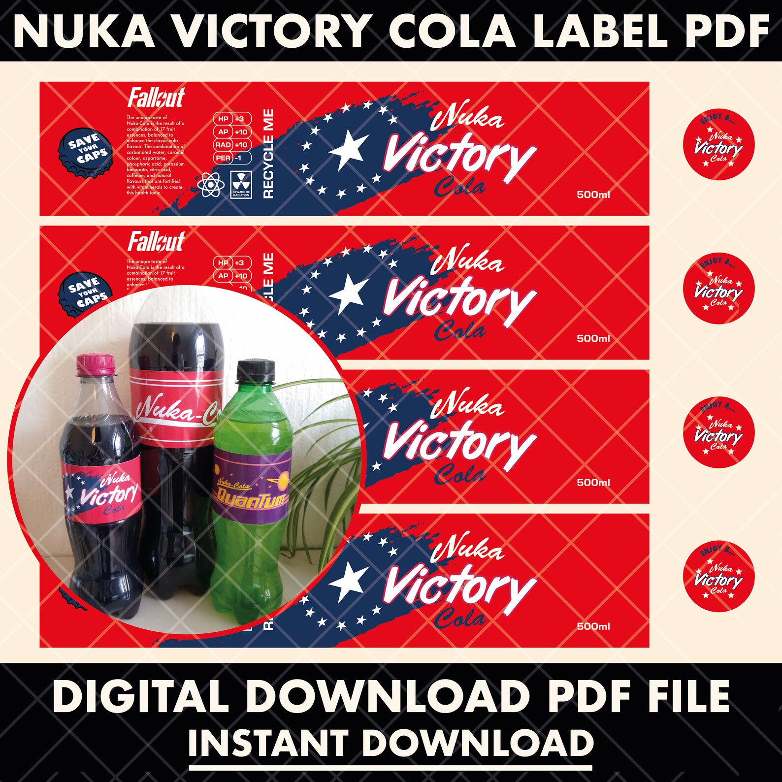 Nuka Cola Bundle Labels Digital Download Printable Cosplay Props ...