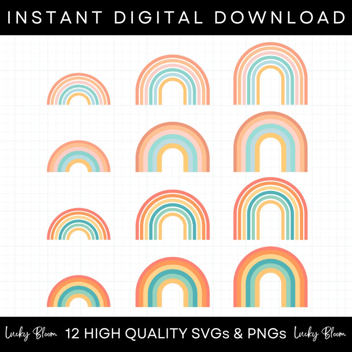 Rainbow Clipart Bundle Pngs & Svgs Retro Coloured Rainbow SVG Cut Files ...