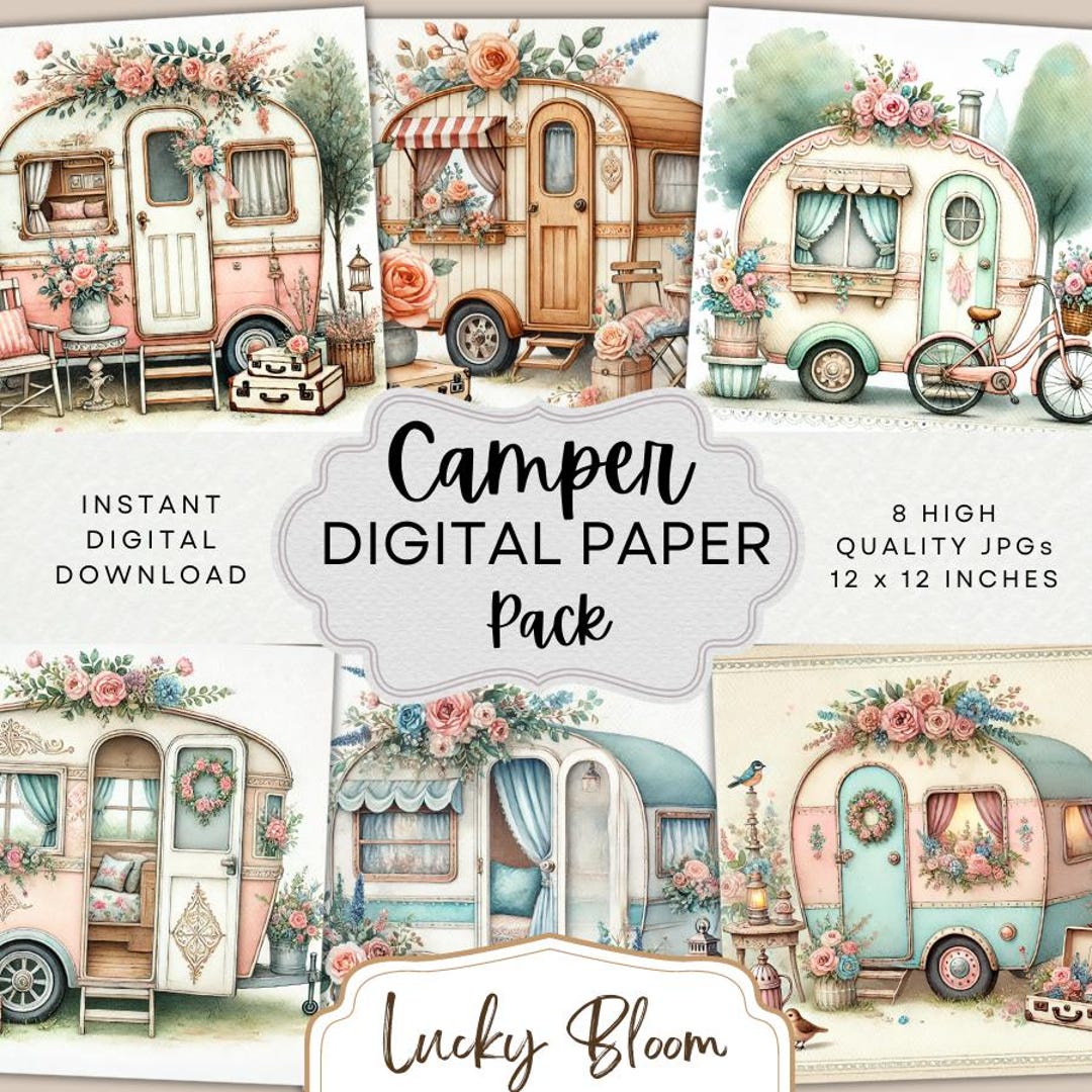 Cozy Camper Clip Art Set Watercolour Cozy Caravan Junk Journal Kit ...
