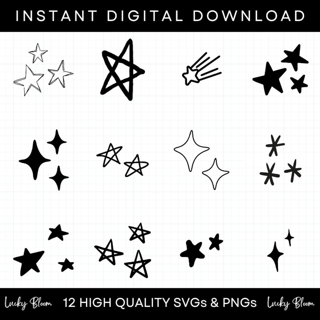 Hand Drawn Stars Clipart Bundle Pngs and Svgs Star Sparkle SVG Cut ...
