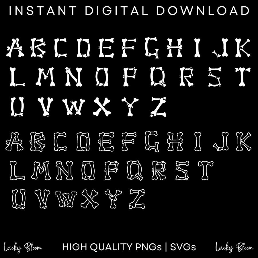 Bone Alphabet Font Clipart Bundle Pngs & Svgs Halloween Bone SVG Cut ...