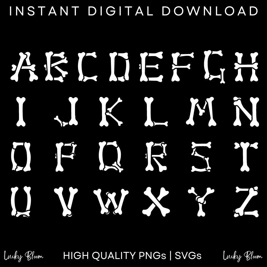 Bone Alphabet Font Clipart Bundle Pngs & Svgs Halloween Bone SVG Cut ...
