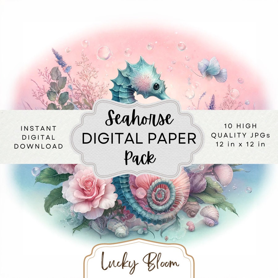 Magical Seahorse Clip Art Set Junk Journal Pages Printable Backgrounds ...