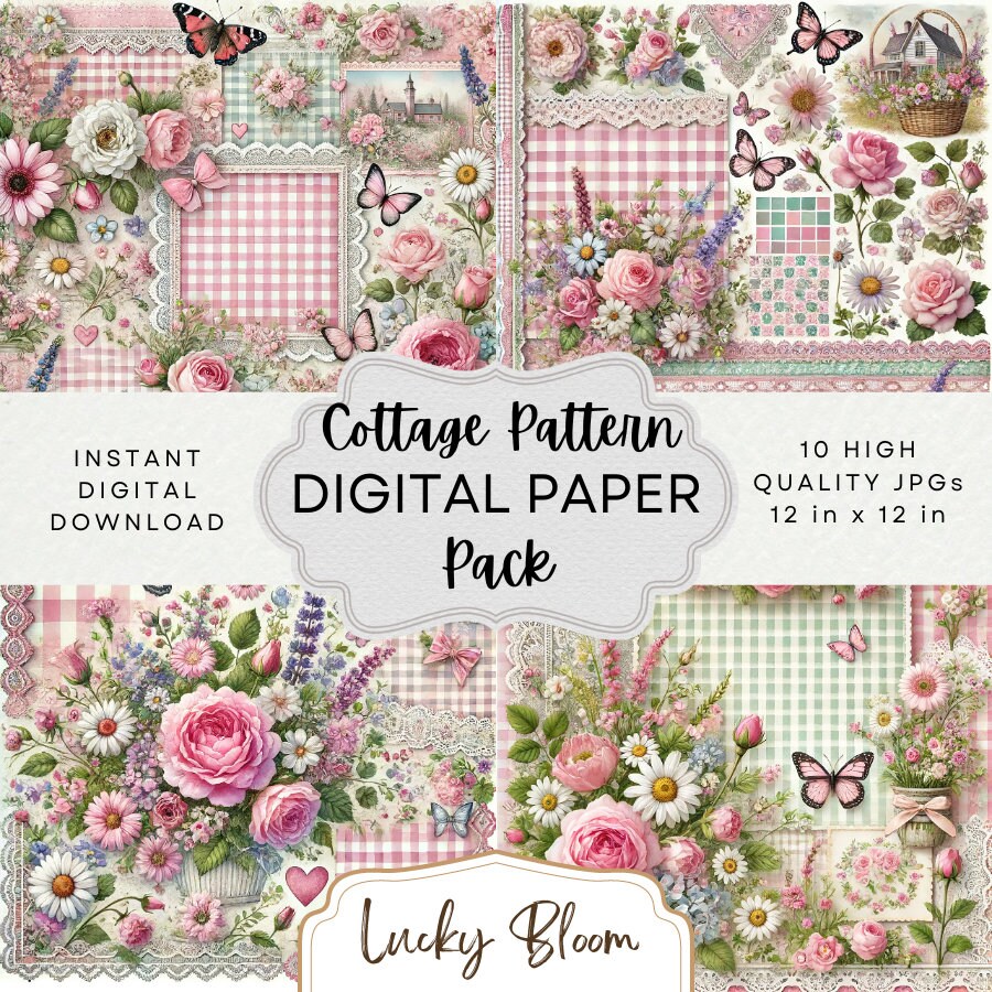 Pink Cottage Flower Pattern 10 Clip Art Set Hi Res Watercolor Jpgs ...