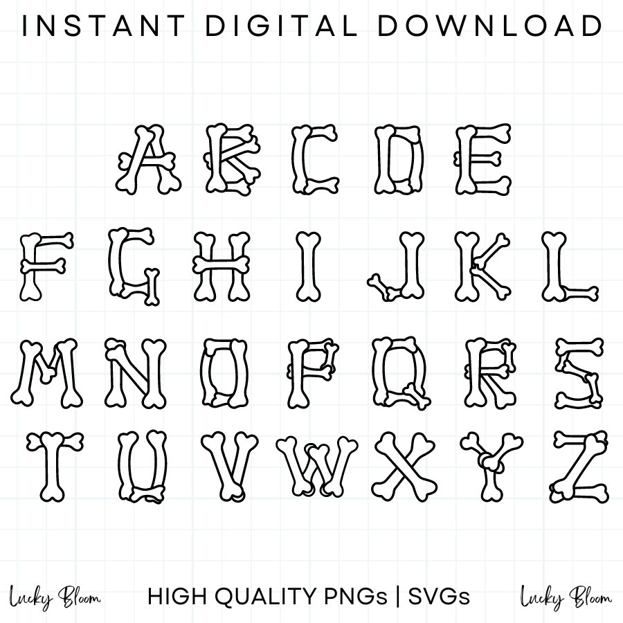 Bone Alphabet Font Clipart Bundle Pngs & Svgs Halloween Bone SVG Cut ...