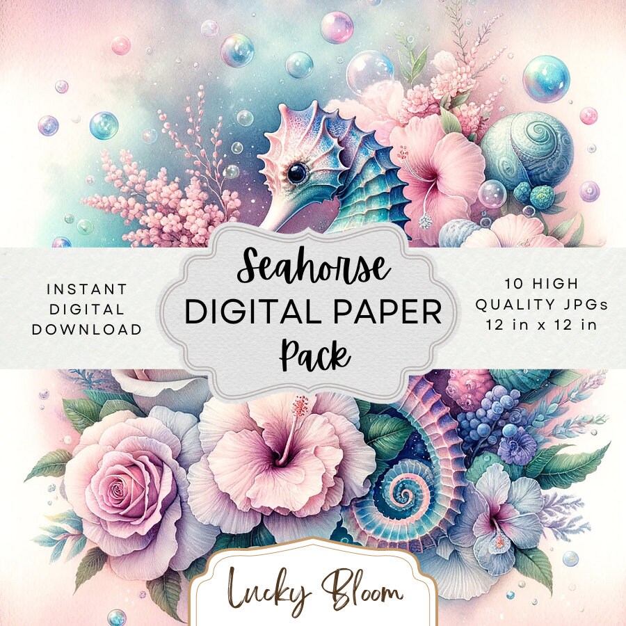 Magical Seahorse Clip Art Set Junk Journal Pages Printable Backgrounds ...