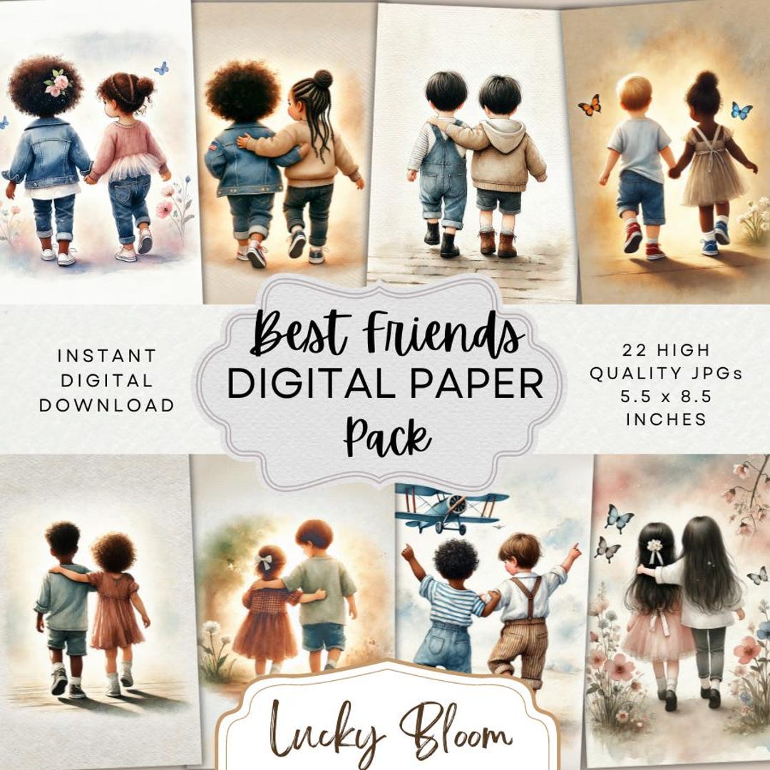 Best Friends Clip Art Set Little Best Friends Children Junk Journal ...